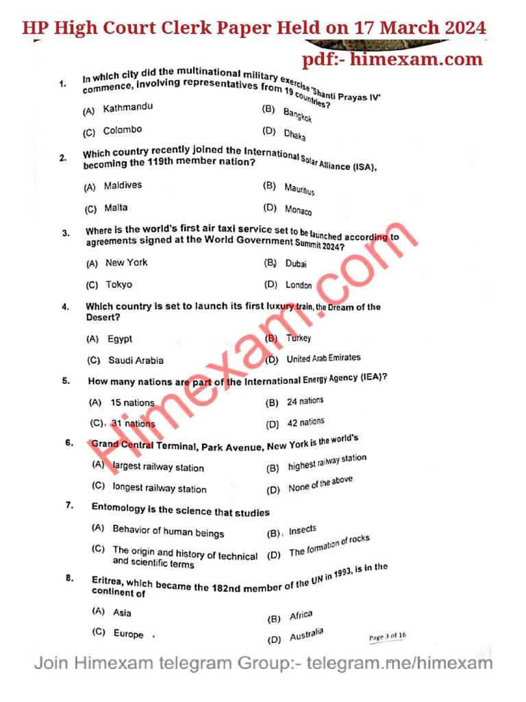 HP High Court Clerk Paper 2024 Himexam Compressed | PDF