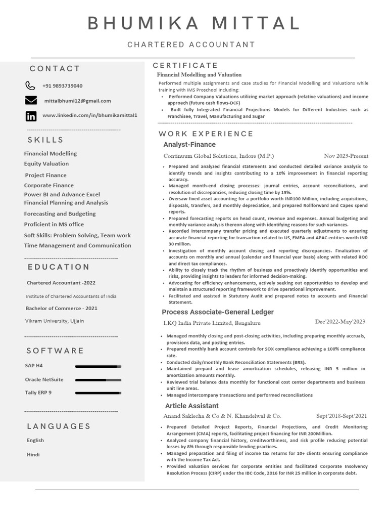 CV-Bhumika Mittal | PDF | Valuation (Finance) | Financial Statement
