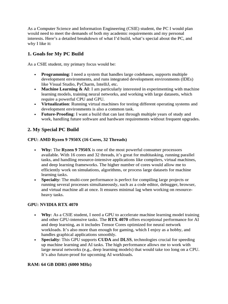 PC Plan Report | PDF | Multi Core Processor | Graphics Processing Unit
