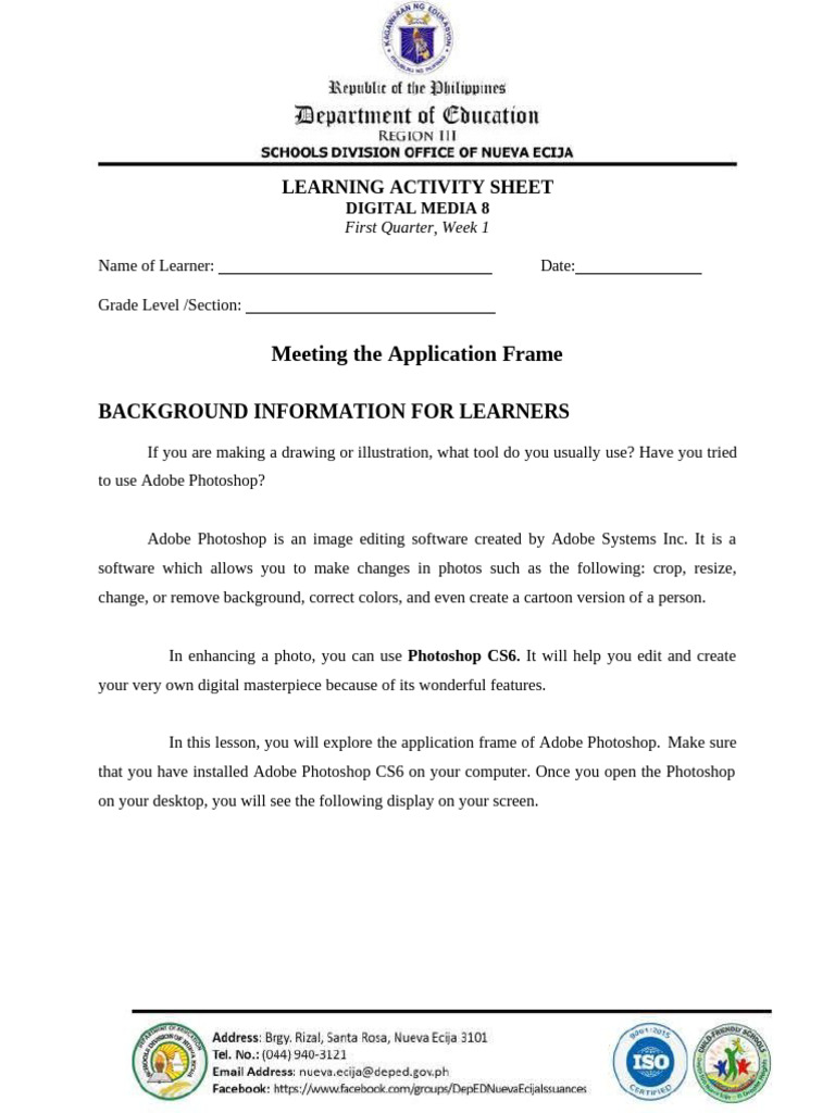 Q1w1 - Meeting The Application Frame | PDF | Adobe Photoshop | Software