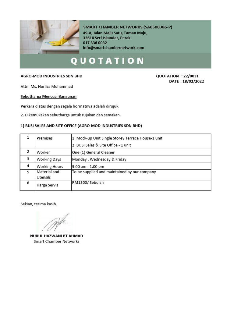 Quotation for Cleaning Services | PDF