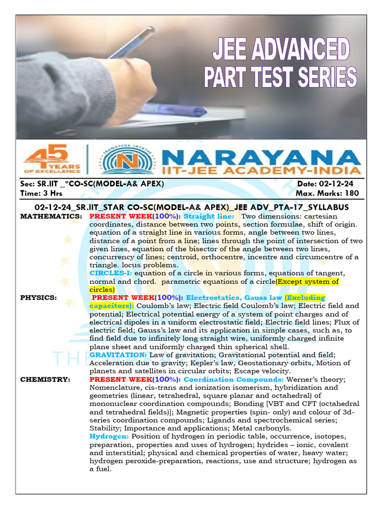 02-12-24 SR - Iit Star Co-Sc (Model-A& Apex) Jee Adv 2018 (P-I) Pta-17 ...