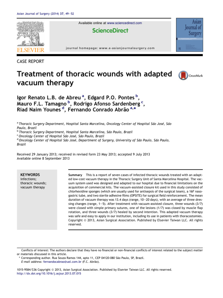 Treatment of Thoracic Wounds With Adapted Vacuum 2014 Asian Journal of ...
