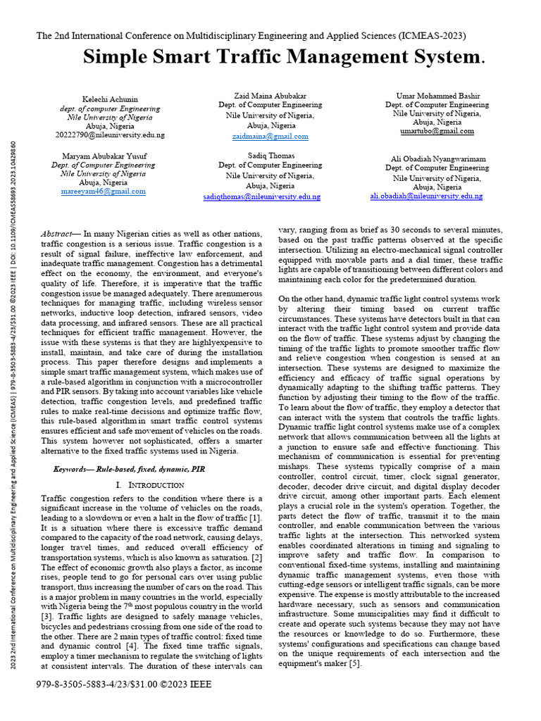 Simple Smart Traffic Management System | PDF | Traffic | Traffic Light