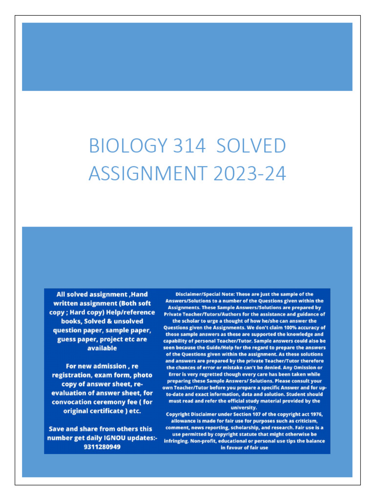 BIOLOGY 314 2023-24 HM | PDF