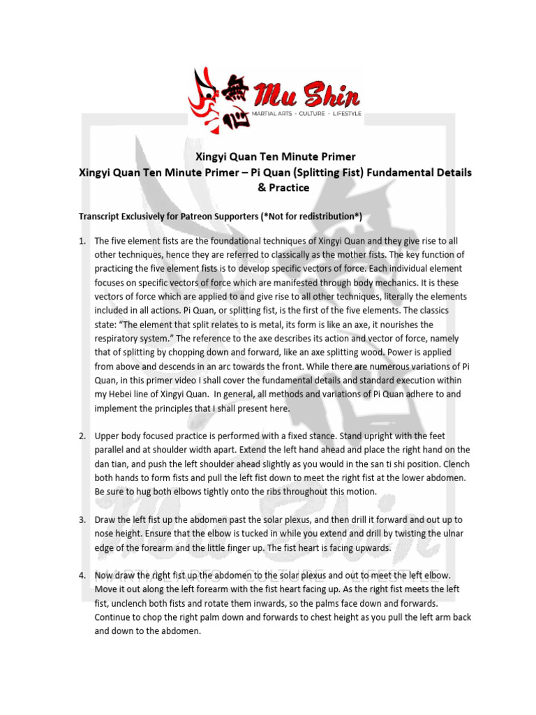 Xingyi Quan Ten Minute Primer - Pi Quan - Transcript & Notes | PDF ...