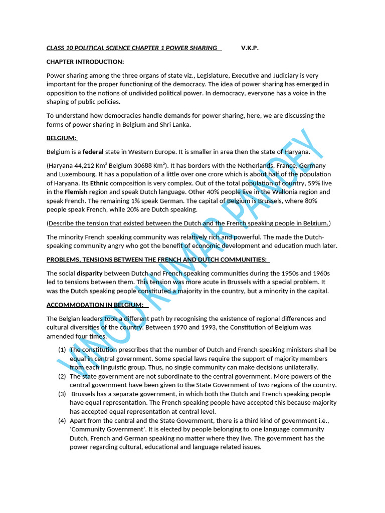 Class 10 Political Science Chapter 1 Power Sharing | PDF | Sri Lanka ...