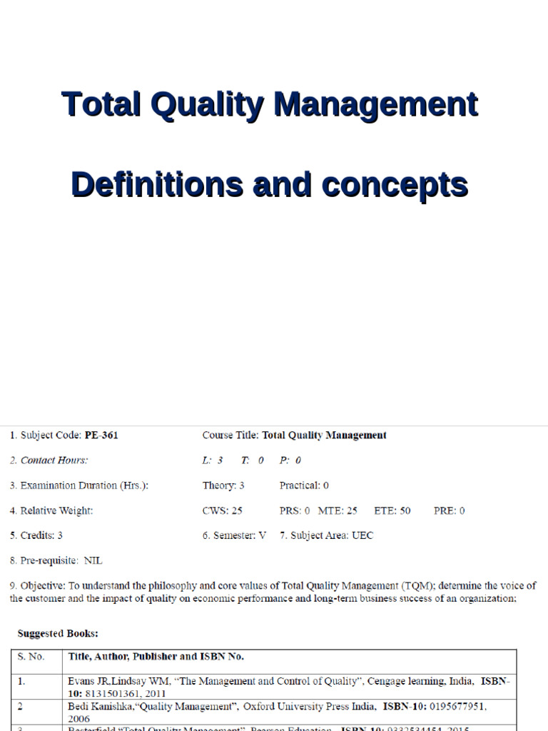 1 LECT TQM 2024 Definations | PDF | Quality (Business) | Scatter Plot