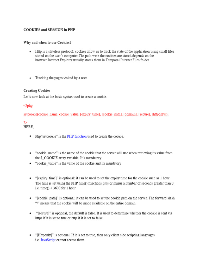 COOKIES and SESSION in PHP | PDF | Http Cookie | Php