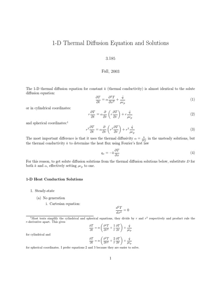 1-D Thermal Diffusion Equation Analysis | PDF