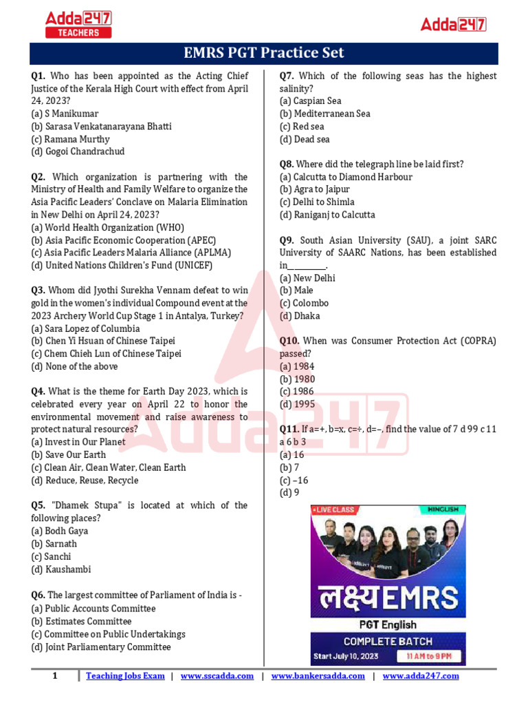 Emrs PGT 2023 Set 3 File | PDF