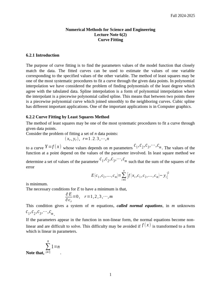 CH-6.2-Curve Fitting - Fall - 24-25 | PDF | Interpolation | Spline ...