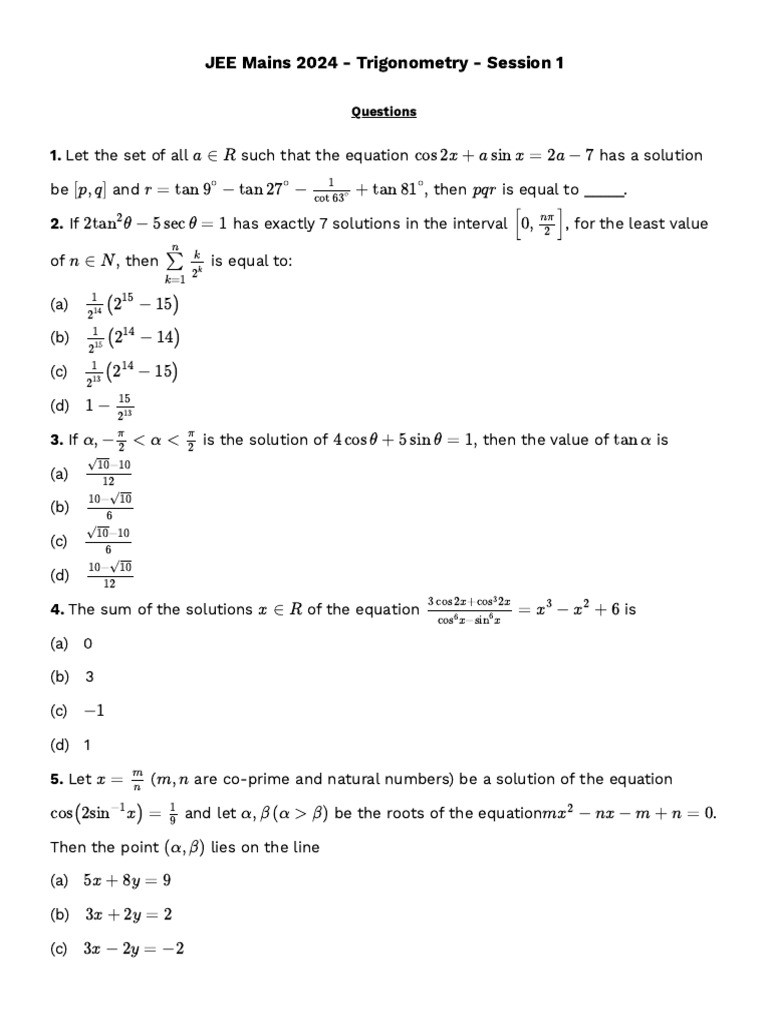 JEE Mains 2024 Trigonometry Questions | PDF | Triangle Geometry | Geometry