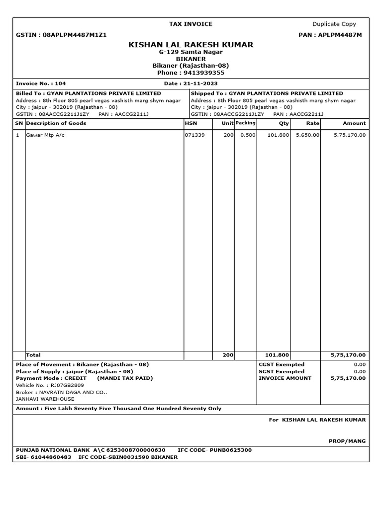 Kishan Lal Rakesh Kumar | PDF