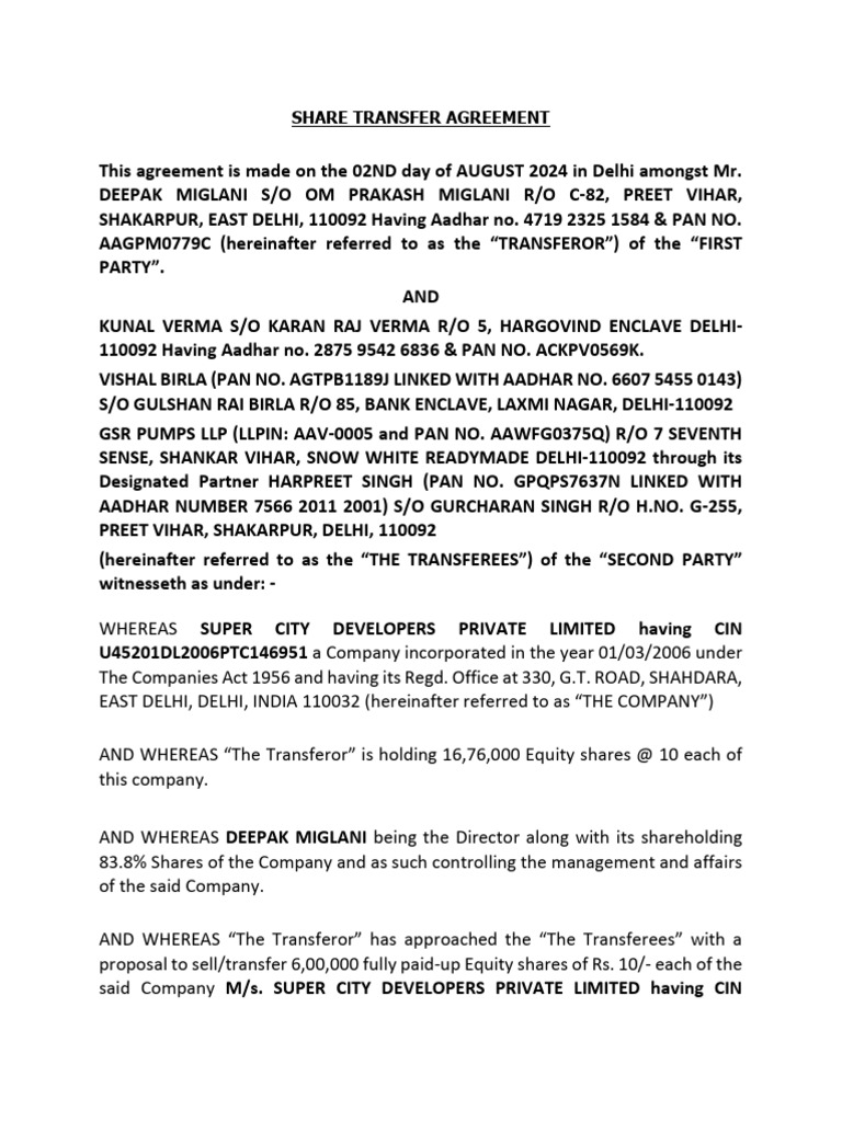 Share Transfer Agreement | PDF | Taxes | Value Added Tax