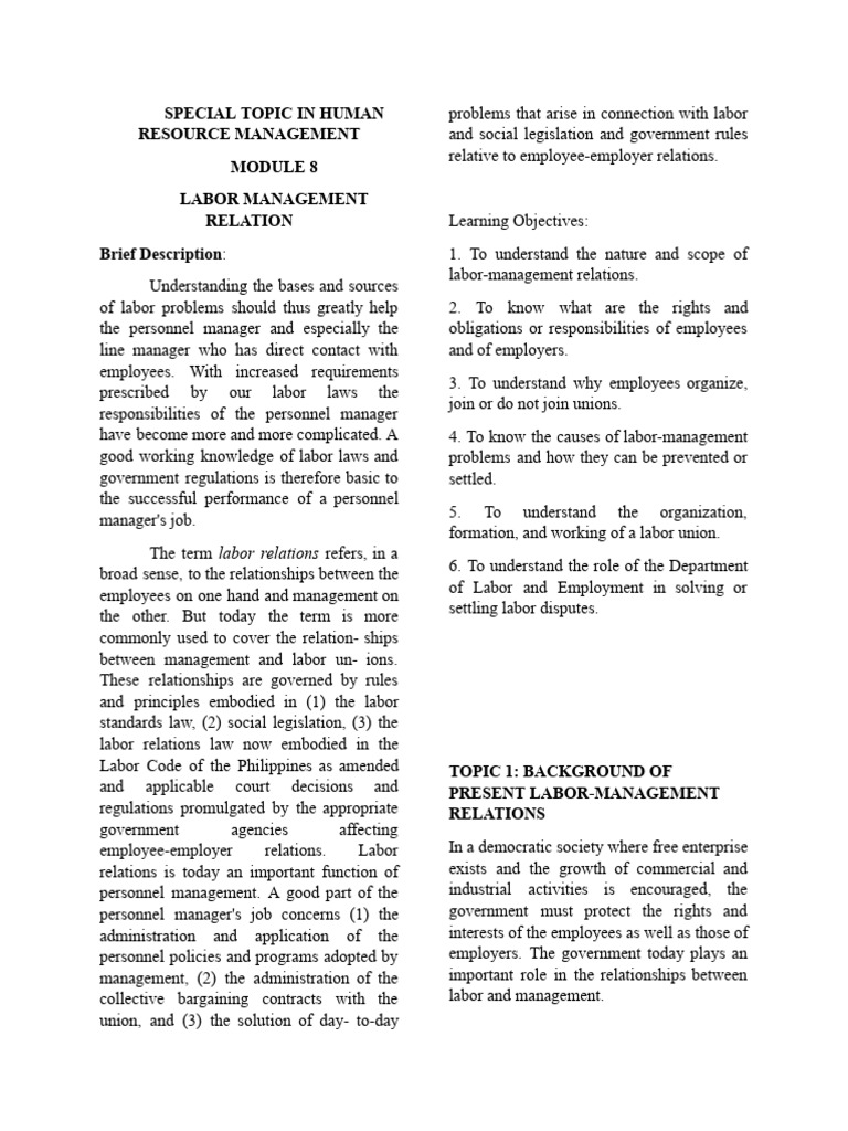 Stihrm Module 8.Docx | PDF | Employment | Labour Law