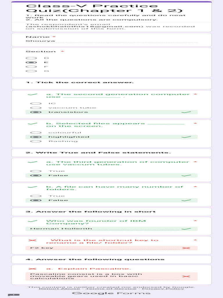 Class-V Practice Quiz(Chapter 1 & 2) | PDF