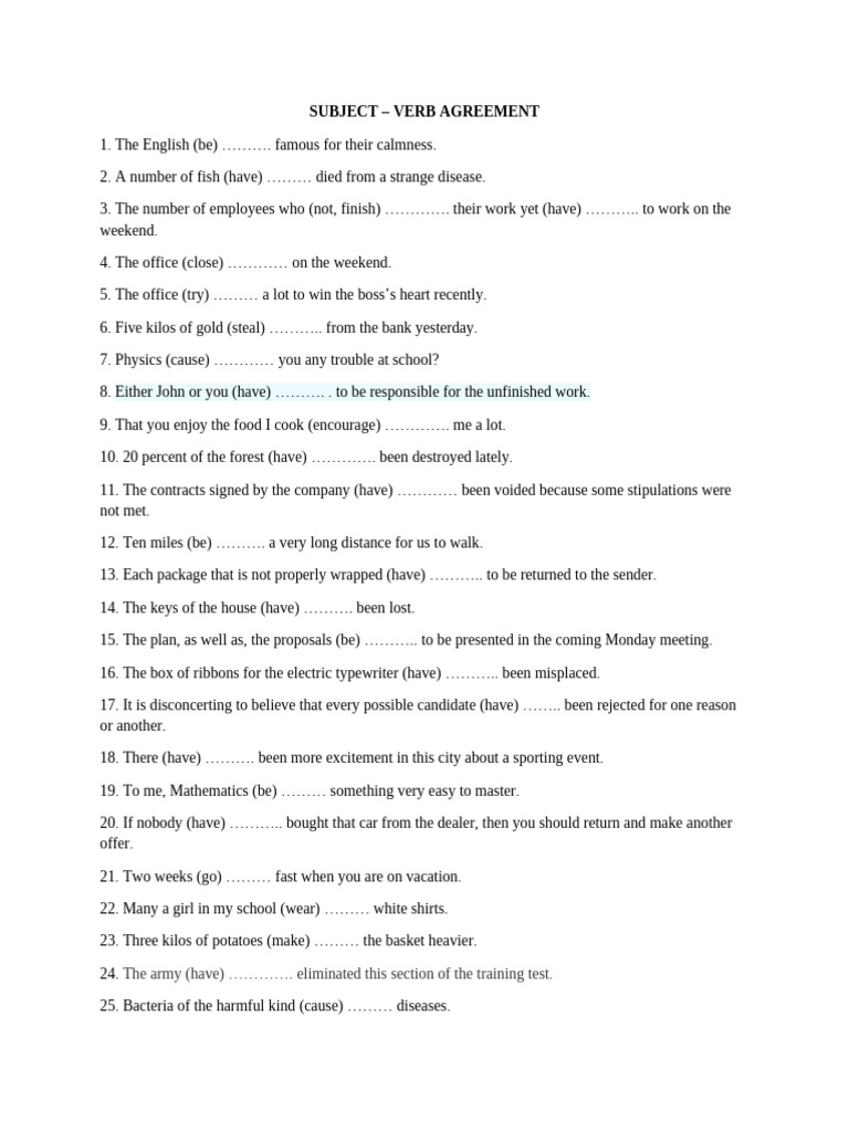 SUBJECT-VERB-AGREEMENT | PDF