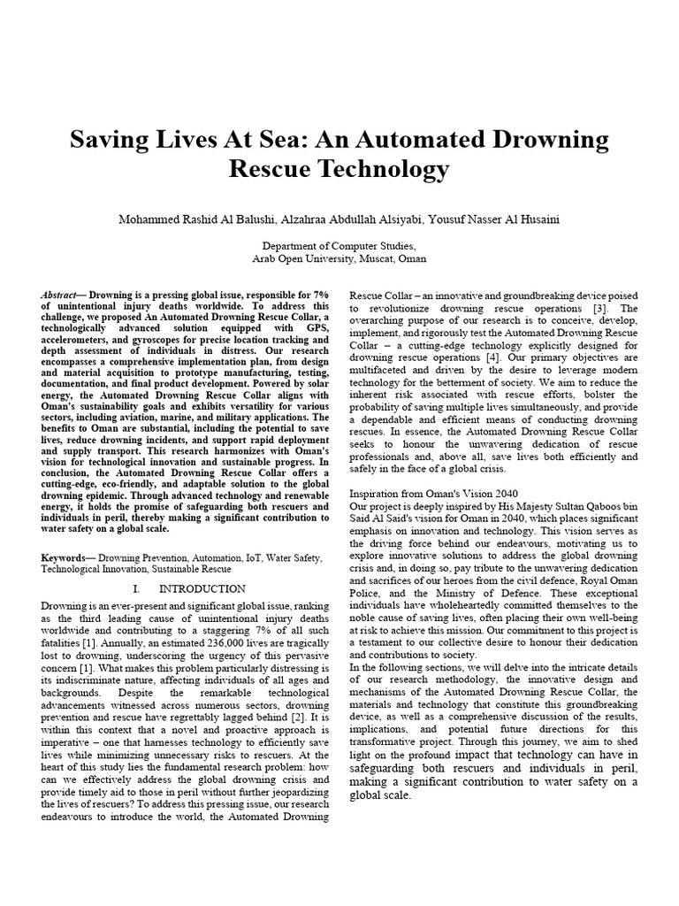 Saving Lives at Sea An Automated Drowning Rescue Technology ...