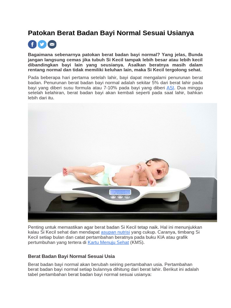 Patokan Berat Badan Bayi Normal | PDF