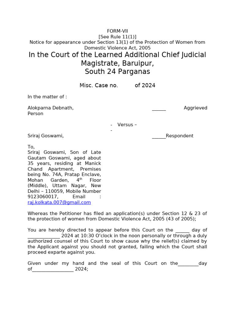 Notice Under Section 13 of PWDV Act - Alokparna Debnath - September ...