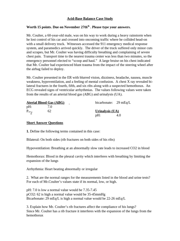 Acid-Base+case+study Word | PDF | Medical Specialties | Diseases And Disorders
