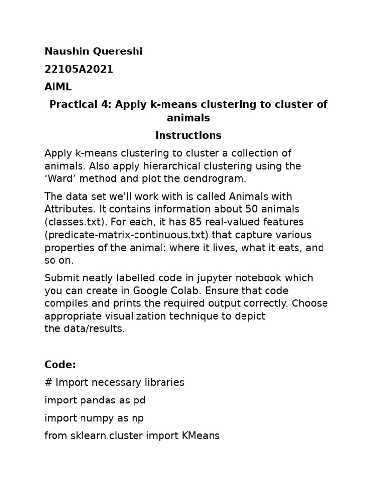 AIML Practical 04 22105A2021 | PDF | Cluster Analysis | Principal ... AIML Practical 04 22105A2021 | PDF | Cluster Analysis | Principal ...