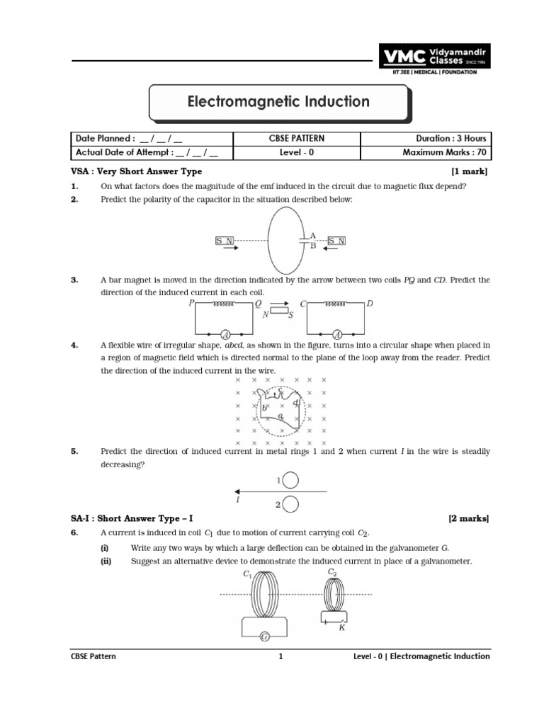 Workbook - ELECTROMAGNETIC INDUCTION | PDF | Inductance | Electromagnetic Induction