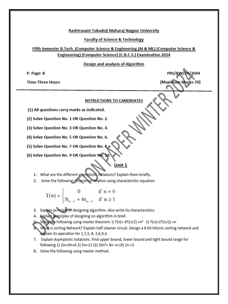 B.Tech CSE Exam: Algorithm Design | PDF | Dynamic Programming | Matrix ...