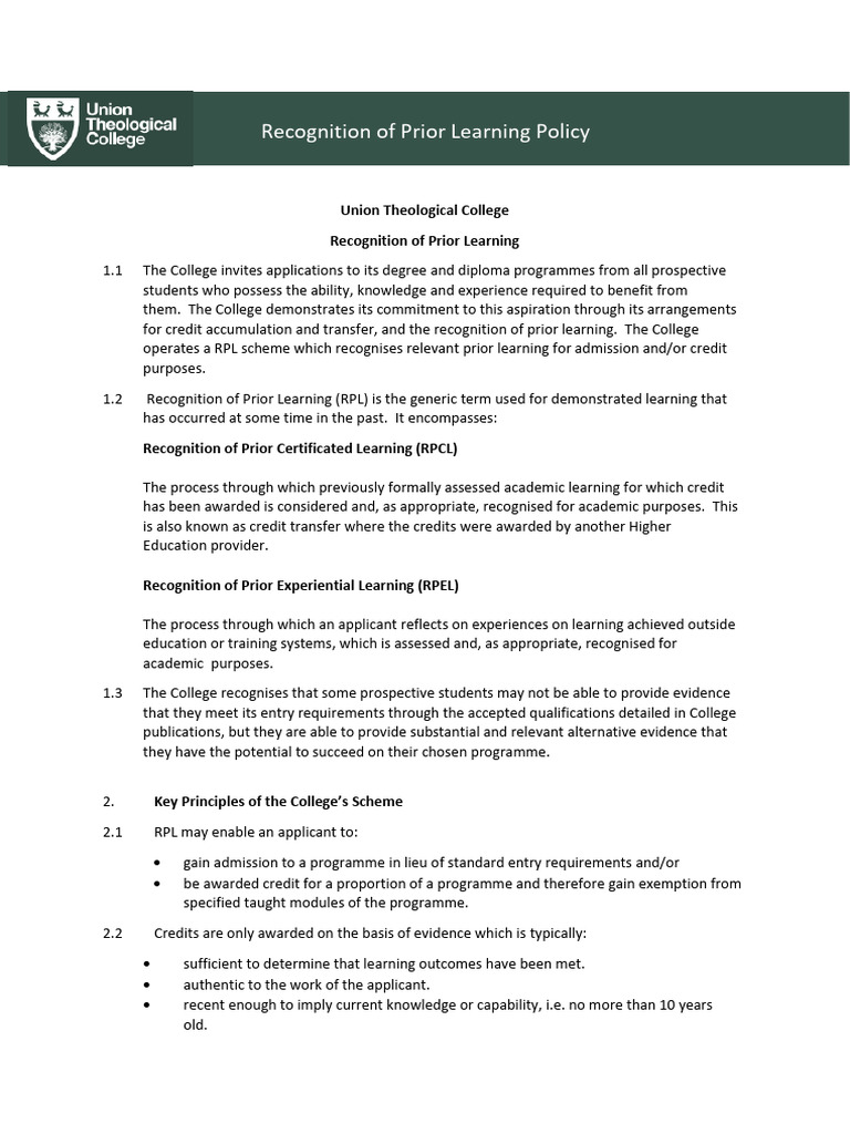 Recognition of Prior Learning 2021 22 Updated | PDF | Postgraduate ...