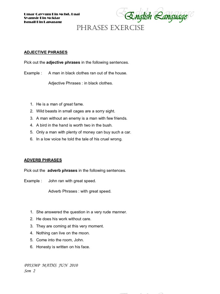 Phrases Exercise | PDF