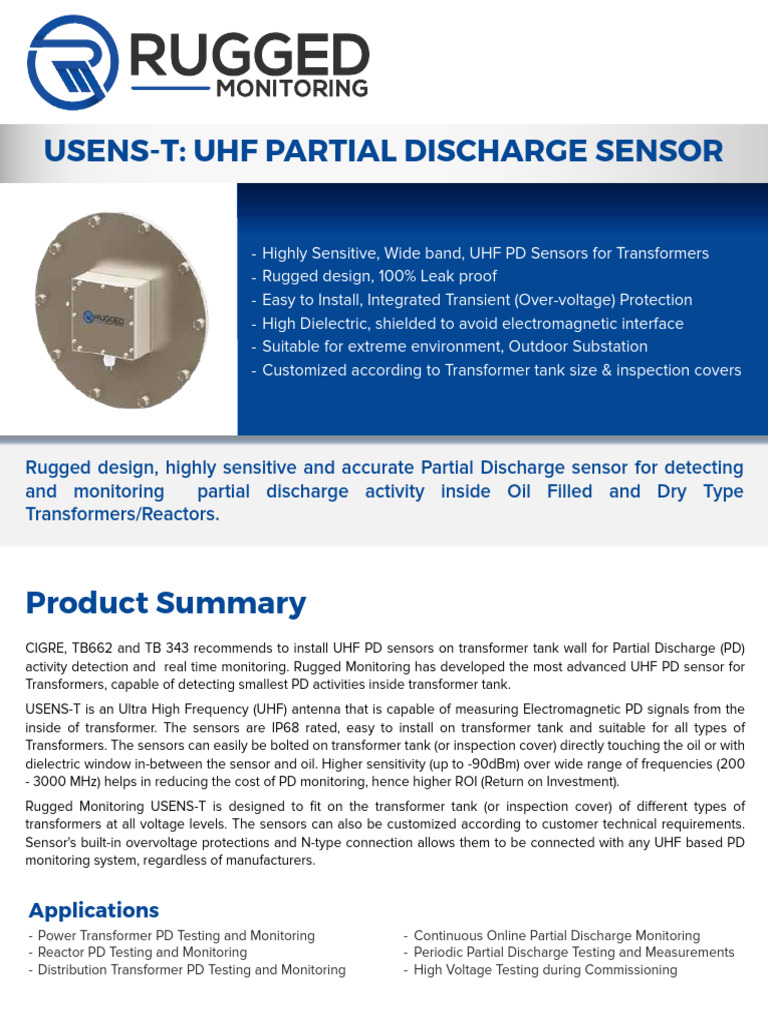 UHF PD Sensor For Transformers USENST - Rugged Monitoring | PDF ...