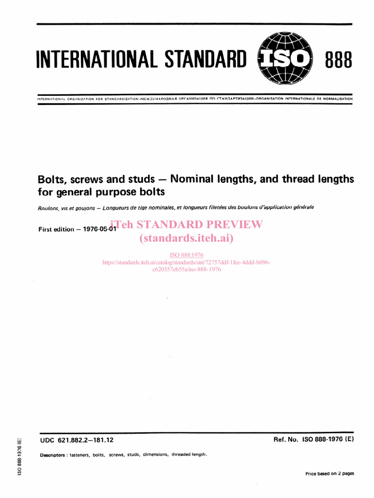 Iso 888 1976 | PDF | Screw | International Organization For Standardization