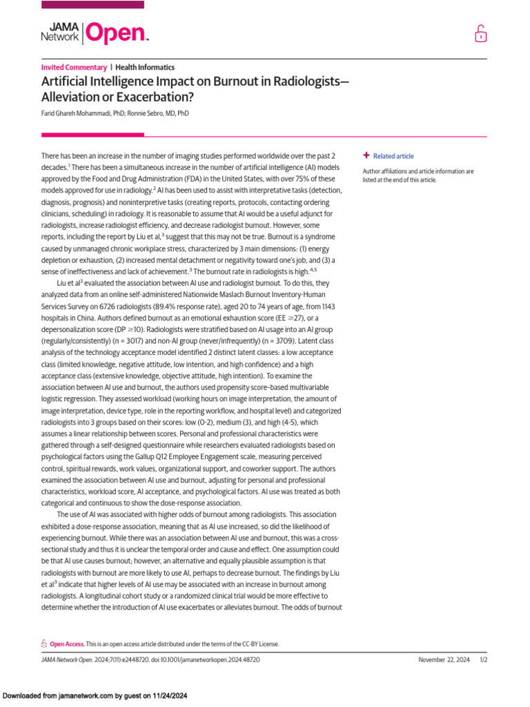AI's Role in Radiologist Burnout | PDF | Occupational Burnout | Radiology