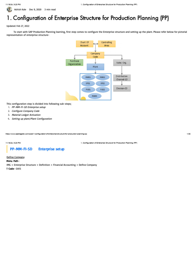 Configuration of Enterprise Structure For Production Planning (PP) | PDF | Software Engineering ...
