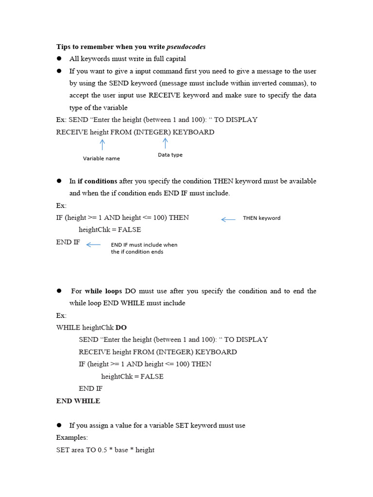 Tips to remember when you write pseudocodes and python codes | PDF