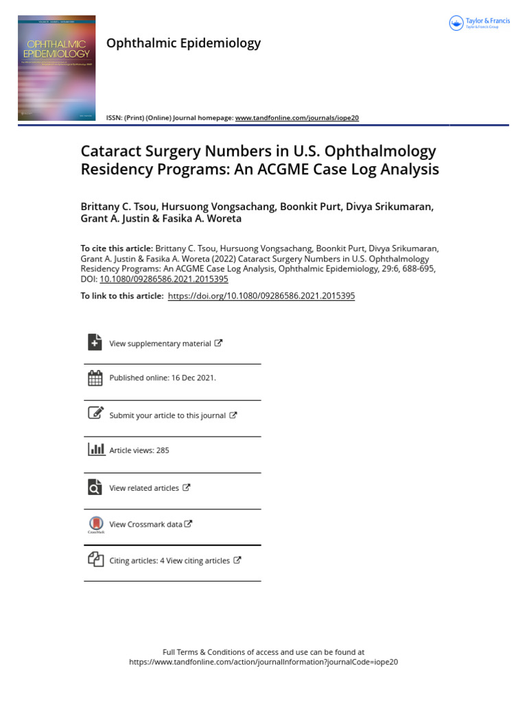 Cataract Surgery Numbers in U.S. Ophthalmology Residency Programs An ...