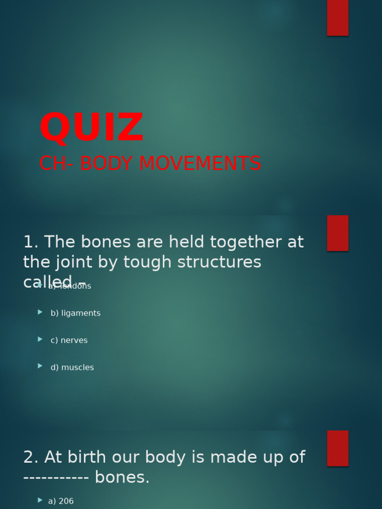 Body Movements Quiz for Students | PDF | Skeleton | Skeletal System