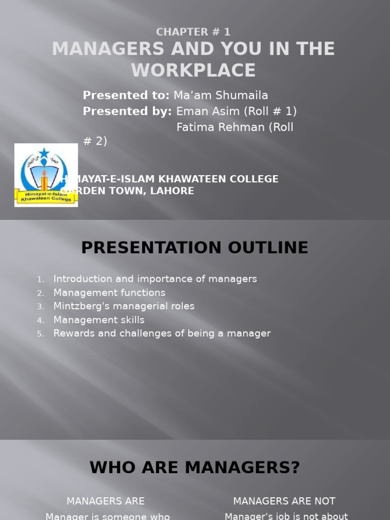 Management Chap#1 Presentation | PDF | Skill | Goal