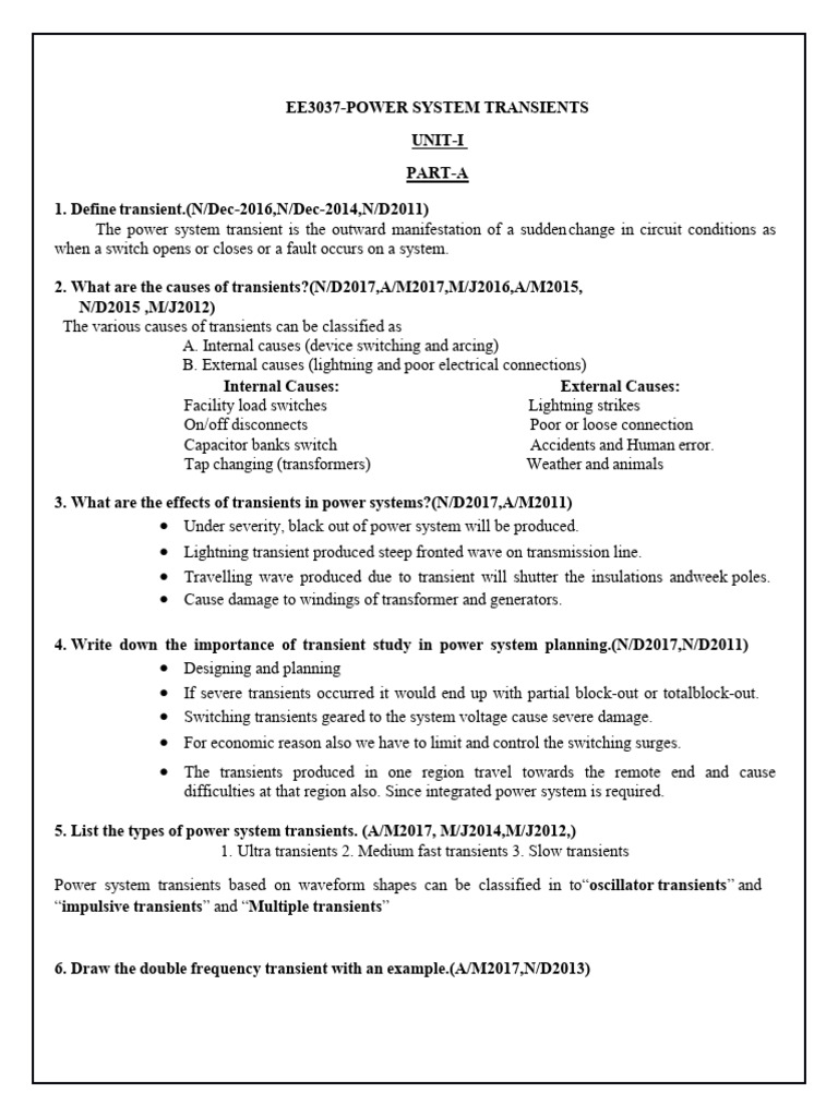POWER SYSTEM TRANSIENTS (KP) - 2 Marks | PDF | Electrical Network ...