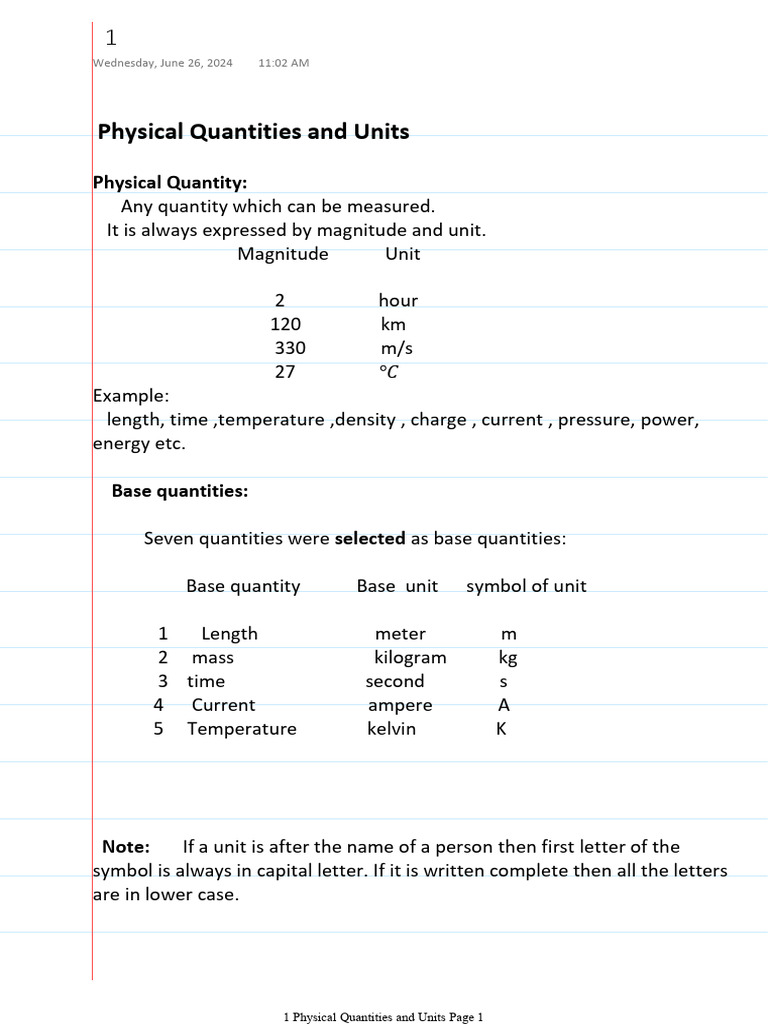 1 Physical Quantities and Units | PDF | Quantity | Metrology