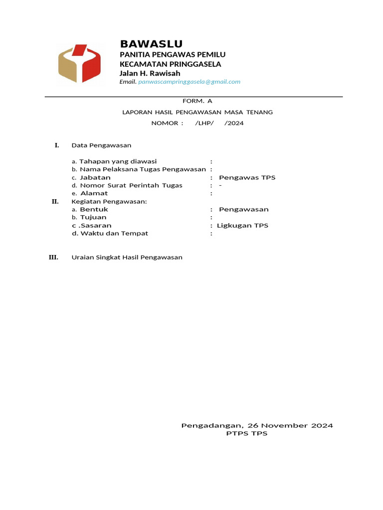 PTPS LAPORAN_FORM_A_MASA_TENANG_TPS_28_PENGADANGAN[1] | PDF