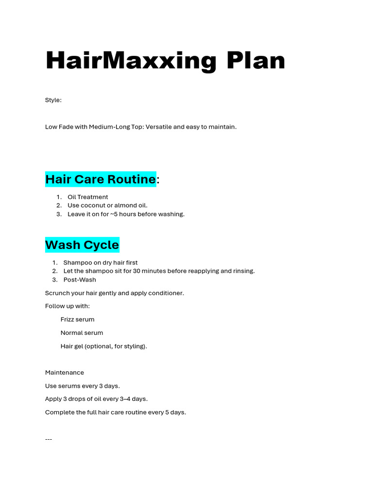 HairMaxxing Plan | PDF