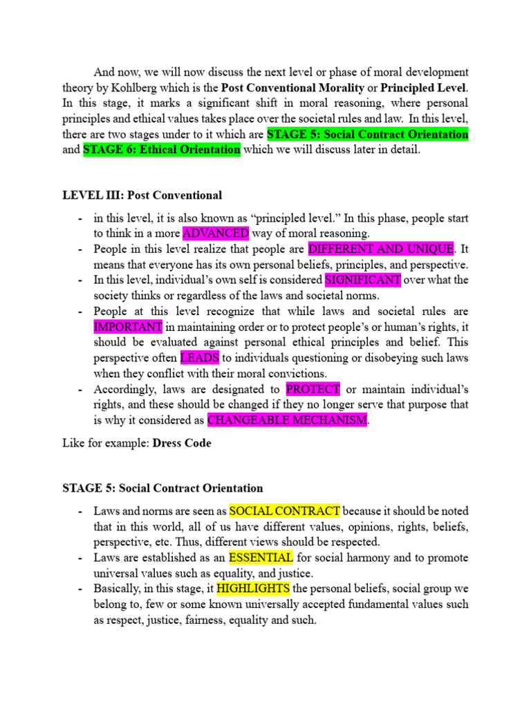 ETHICS - Post-Conventional Morality | PDF | Liberal Arts Education | Psychology