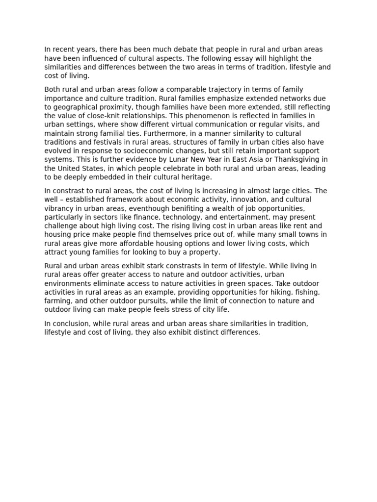 Rural vs Urban: Culture, Lifestyle, Costs | PDF