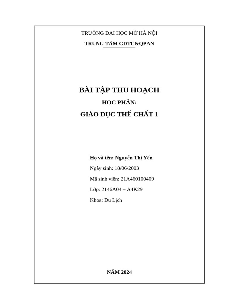 Bài tập thu hoạch GDTC h | PDF