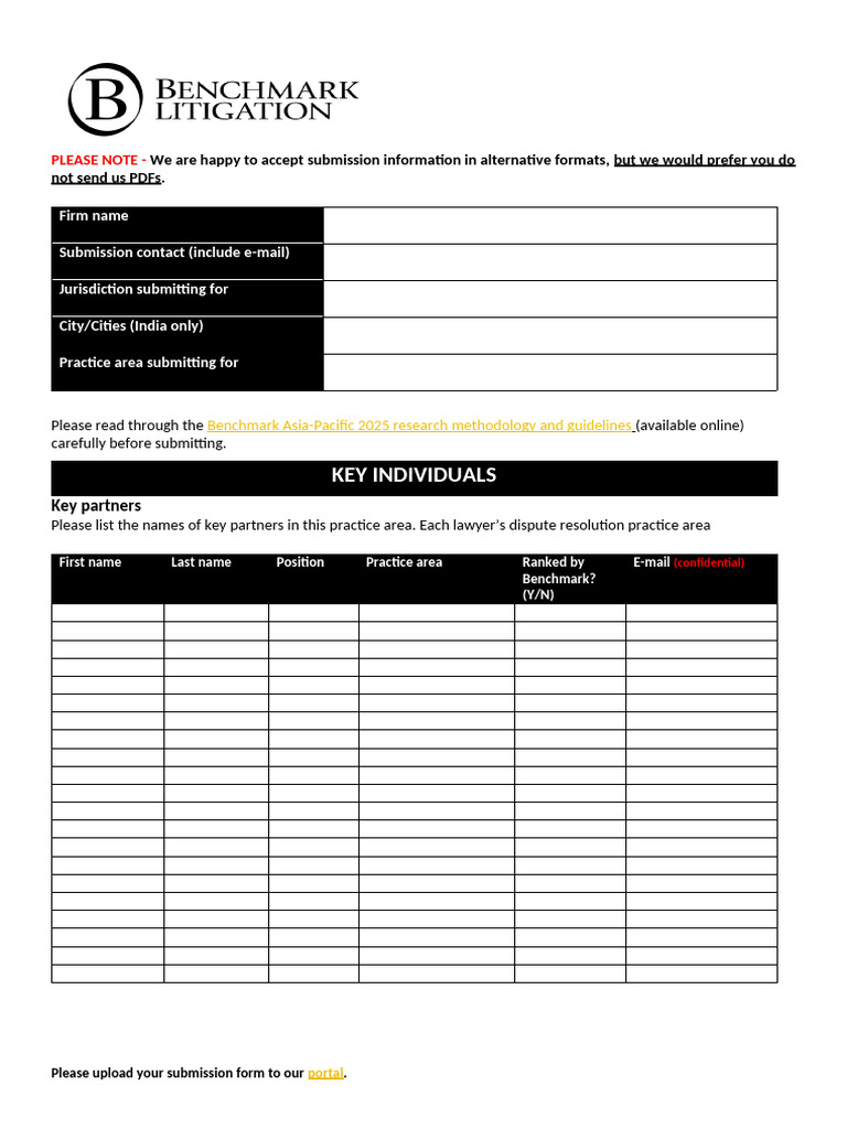 Benchmark Asia-Pacific 2025 Research Form Updated | PDF | Lawyer | Lawsuit