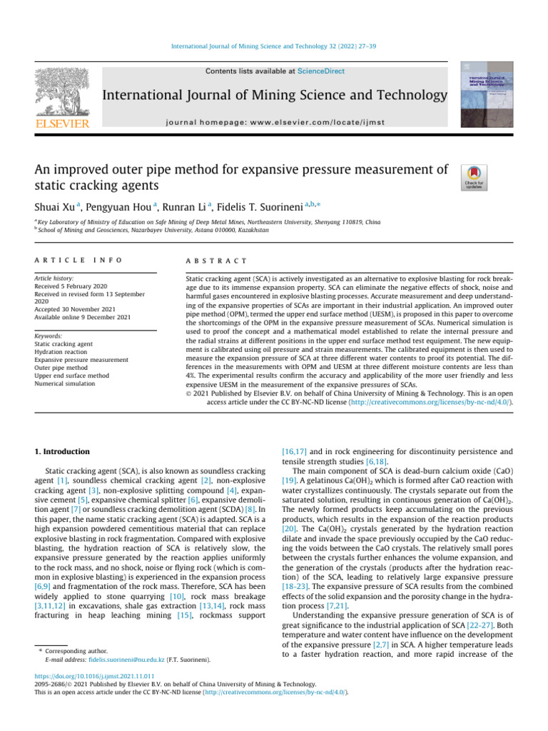 An improved outer pipe method for expansive pressure measurement of static cracking agents | PDF ...