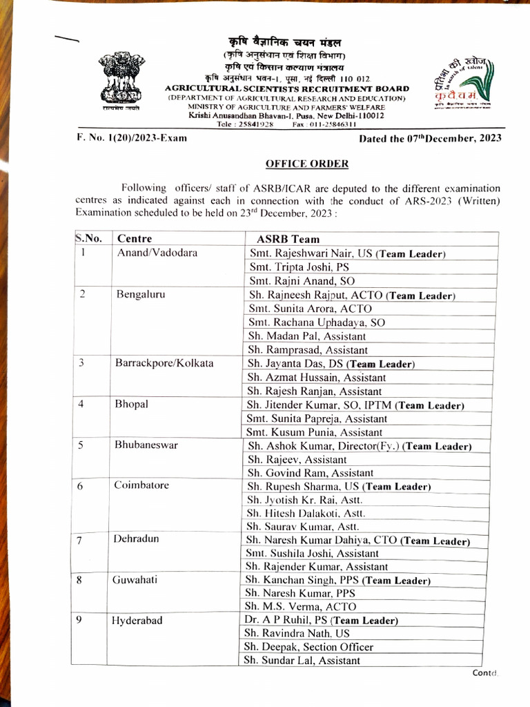 ASRB Office Order Reg Exam | PDF