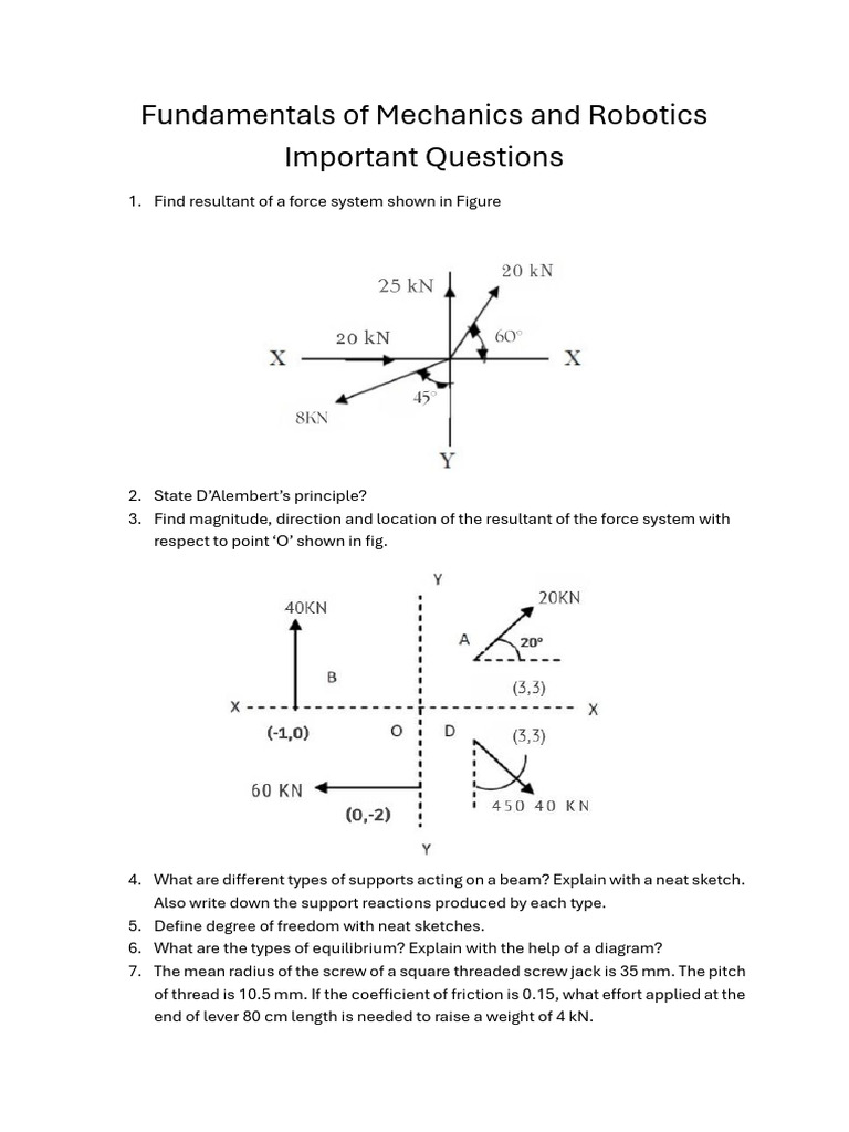 Mechanics and Robotics Key Questions | PDF | Force | Mechanics